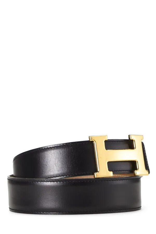 Hermès Box Leather Reversible Constance H Belt - Black
