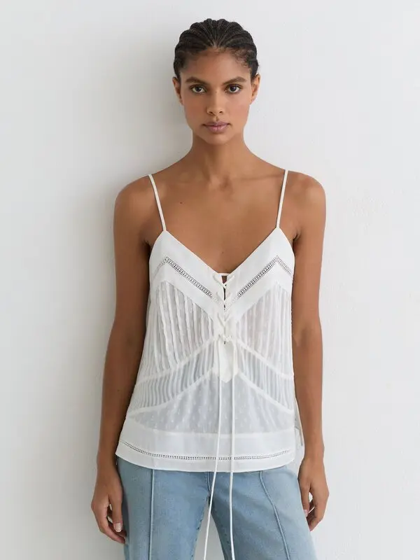 REISS Lace-up Cami Top - Ivory
