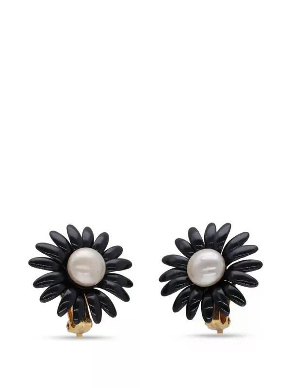 Vintage Flower-motif Clip-on Earrings - Black