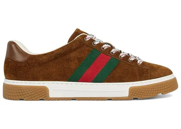 Gucci Ace Web Suede Sneakers - Brown