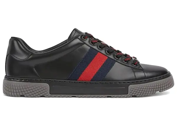 Gucci Ace Web Smooth Leather Sneakers - Black