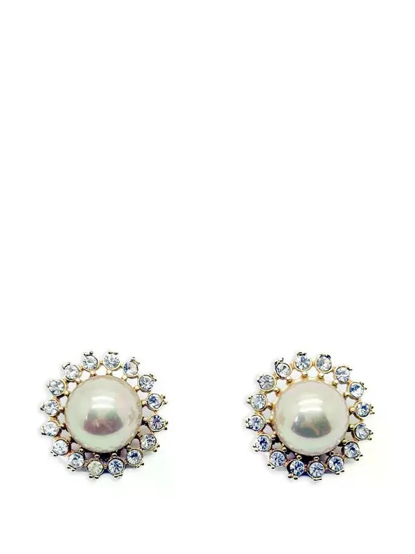 JENNIFER GIBSON JEWELLERY 1980s Pearl Crystal Clip-on Earrings - Gold