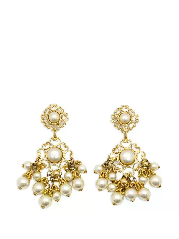 JENNIFER GIBSON JEWELLERY 1980s Pearl Chandelier Clip On Earrings - Gold
