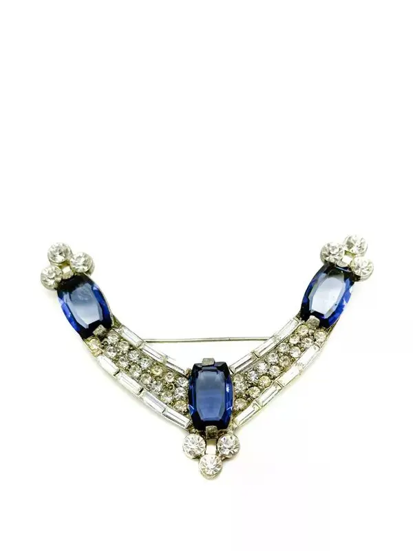 JENNIFER GIBSON JEWELLERY 1930s Art Deco Sapphire Brooch - Silver