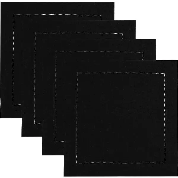 Solino Home Linen Square Placemats Set Of 4, 14 X 14 Inch For Dining Table - Black