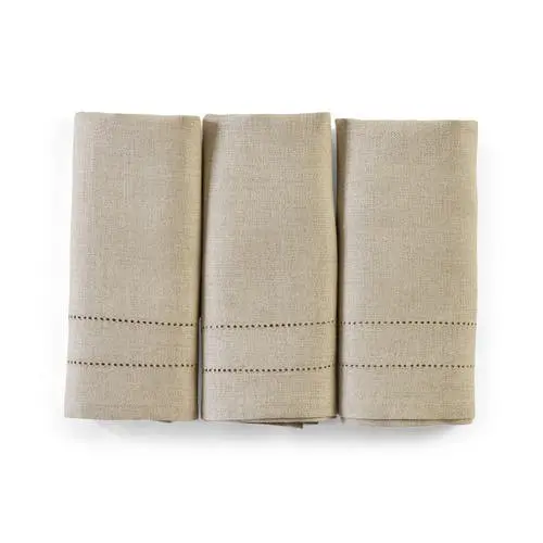 Solino Home Linen Hand Towels Set Of 3, 14 X 24 Inch For Dining Table - Natural