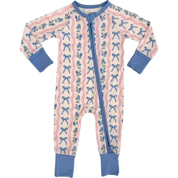 IN MY JAMMERS Amelia Bow Zipper Romper - Blue Floral