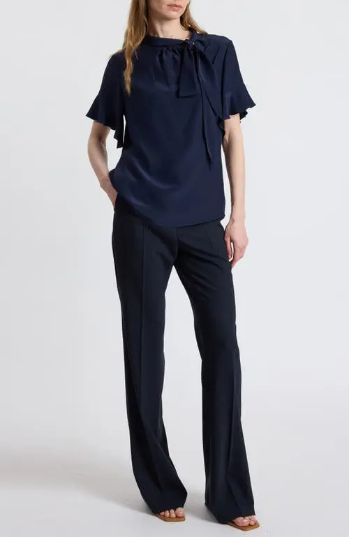 Santorelli Athena Silk Blouse With Short Flutter Sleeves