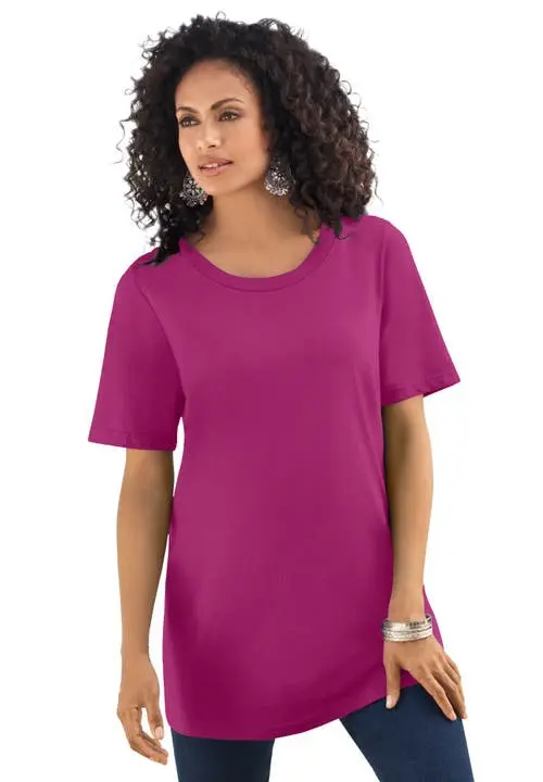 Roaman's Cotton Crewneck T-shirt - Raspberry