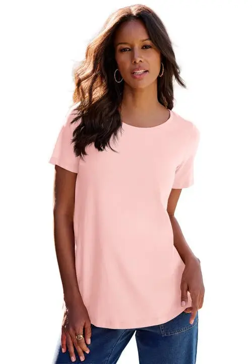 Roaman's Cotton Crewneck T-shirt - Soft Blush