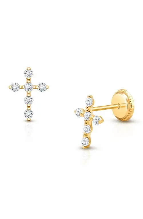 TINY BLESSINGS 14k Gold Pavé Cross Stud Earrings - 14k Yellow Gold