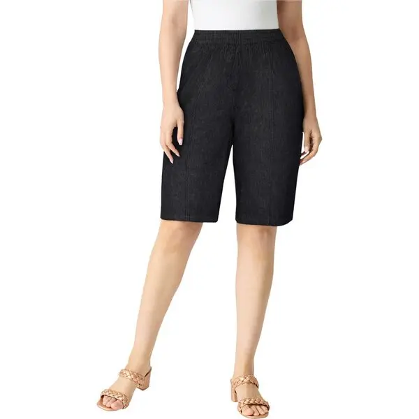 Roaman's Easy Wear Bermuda Shorts - Black Denim