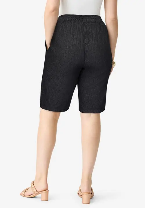 Roaman's Easy Wear Bermuda Shorts - Black Denim