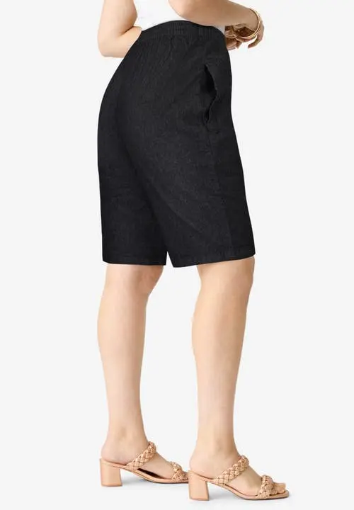 Roaman's Easy Wear Bermuda Shorts - Black Denim