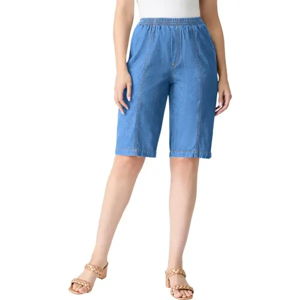 Roaman's Easy Wear Bermuda Shorts - Light Stonewash