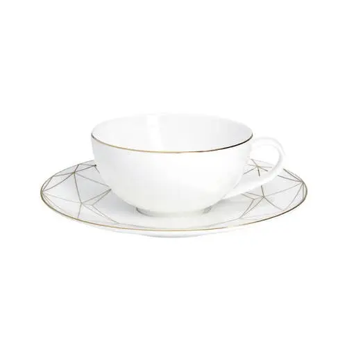 Prouna Gem Cut Gold Tea Cup & Saucer - White