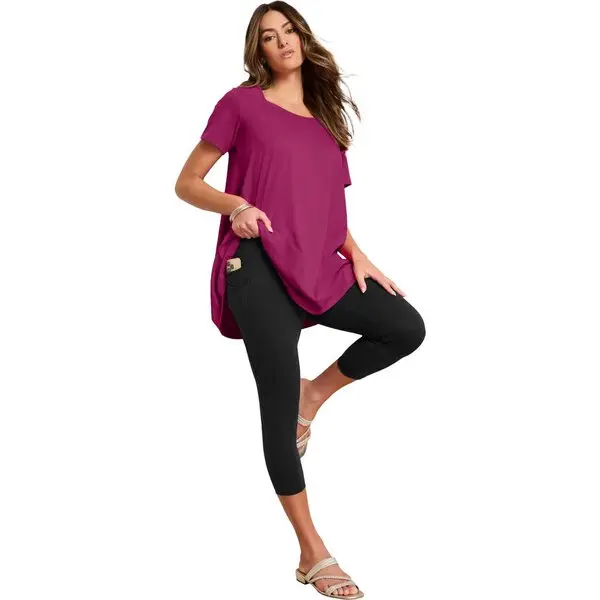 Roaman's Side-pocket Essential Capri Legging - Black