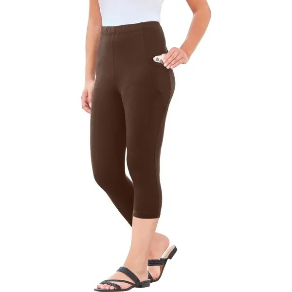 Roaman's Essential Capri Legging With Side Pockets - Chocolate