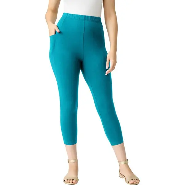 Roaman's Essential Capri Legging With Side Pockets - Deep Turquoise