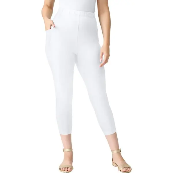 Roaman's Essential Capri Legging With Side Pockets - White