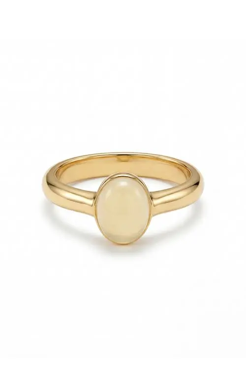 SEREE Halo White Chalcedony Cabochon Ring - Gold