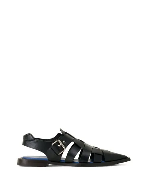 LANVIN Pointed-toe Fisherman Leather Sandals - Black