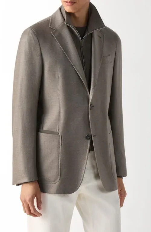 Zegna Oasi Cashmere Blend Sport Coat With Detachable Bib - Dark Taupe Melange