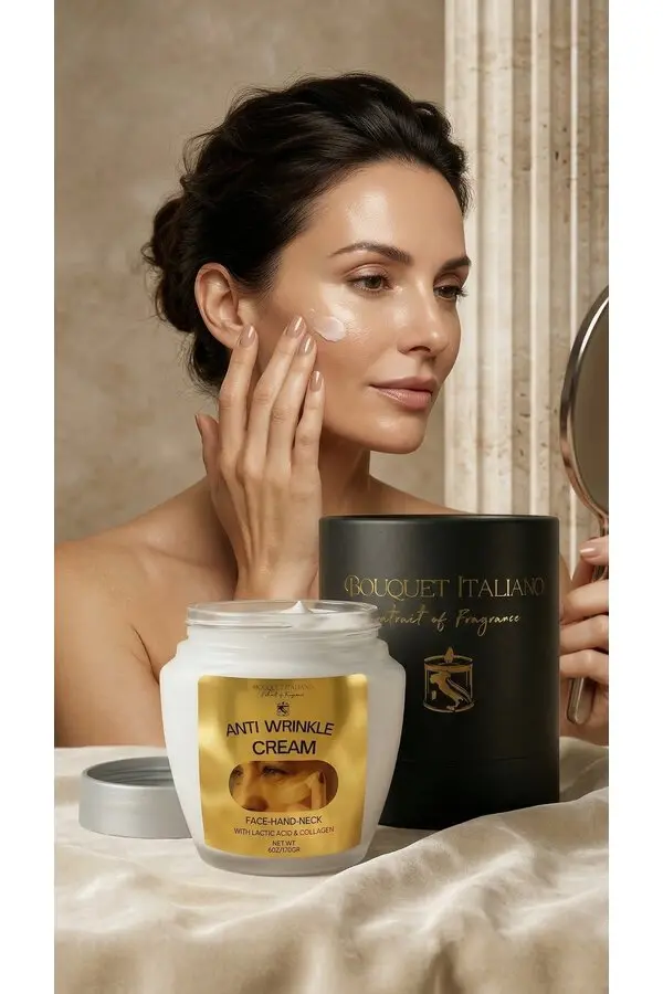 BOUQUET ITALIANO Anti-wrinkle Cream Collagen &amp Lactic Acid Luxury Face, Neck &amp Hand Treatment - Red