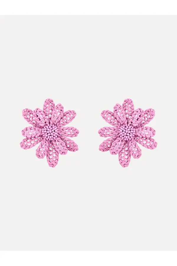 Oscar De La Renta Large Woven Raffia Flower Earrings - Natural