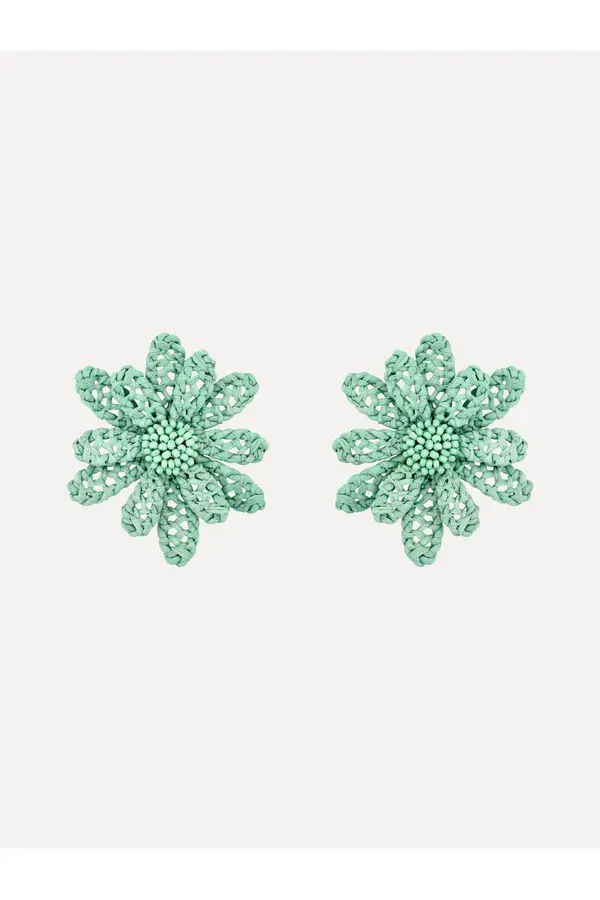 Oscar De La Renta Large Woven Raffia Flower Earrings - Natural