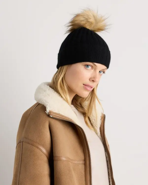 Quince Cashmere Pom Pom Beanie - Black