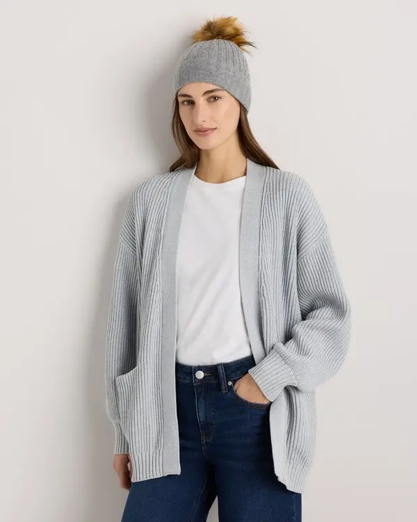 Quince Cashmere Pom Pom Beanie - Heather Grey