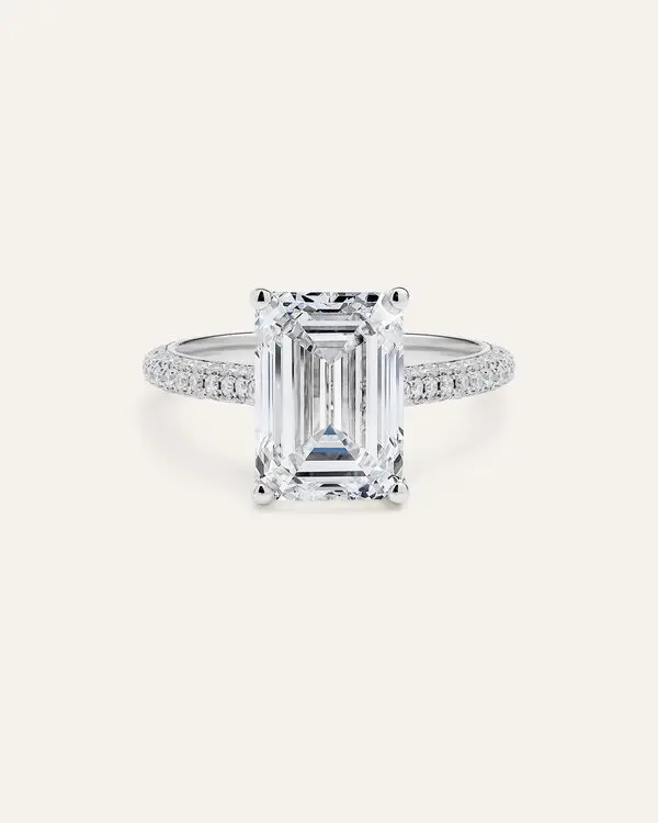 Quince Lab-grown Emerald Cut Diamond Pave Cathedral Engagement Ring, 5ctw - Platinum