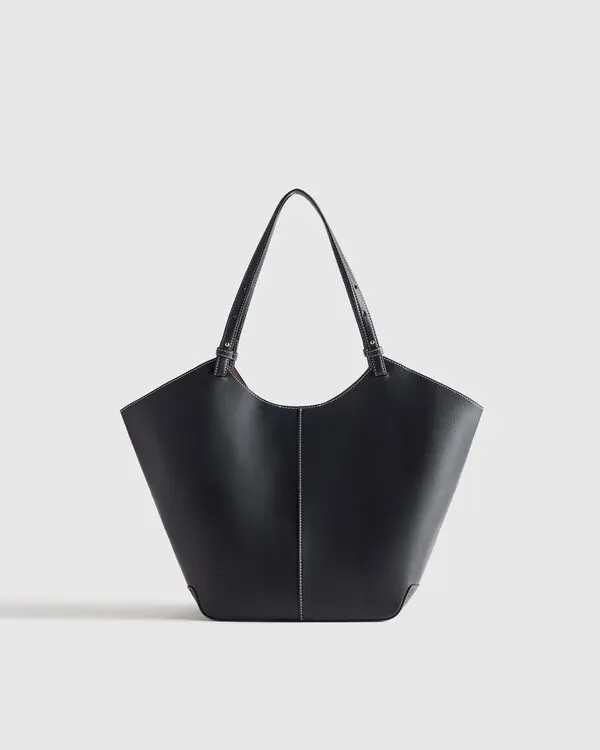 Quince Italian Leather Trapeze Tote - Black