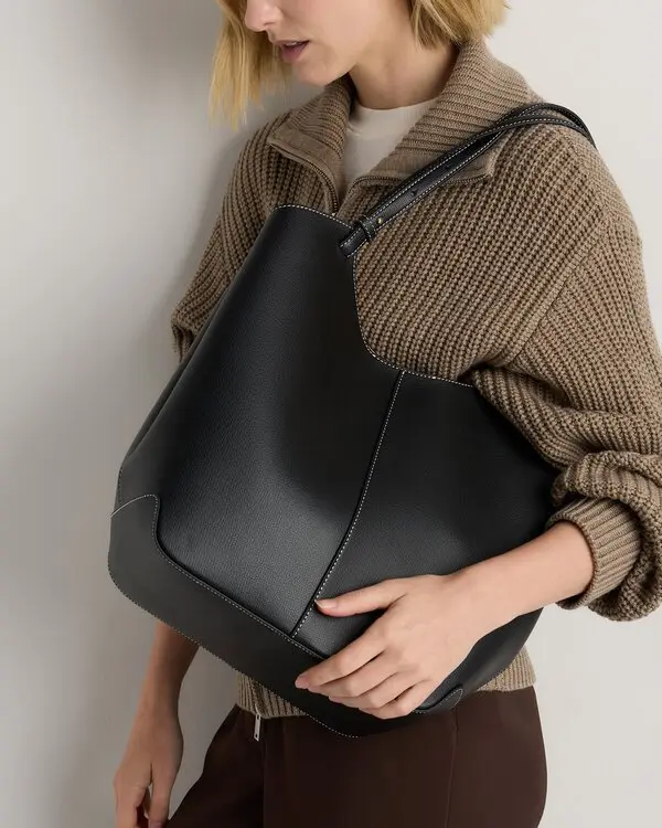 Quince Italian Leather Trapeze Tote - Black