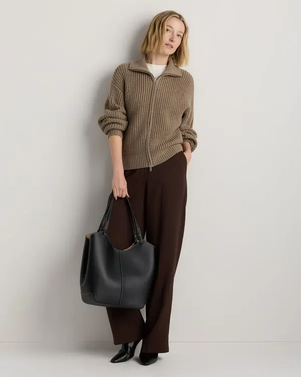 Quince Italian Leather Trapeze Tote - Black