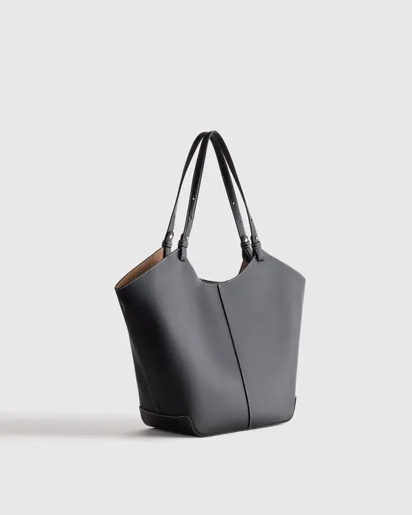 Quince Italian Leather Trapeze Tote - Black
