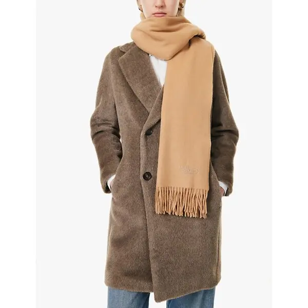 Mulberry Solid Logo-embroidered Merino-wool Scarf - Camel