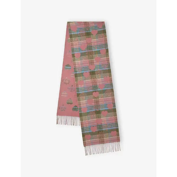 Mulberry Heritage Heart And Check-pattern Merino-wool Scarf - Moss-pink Scrumpy