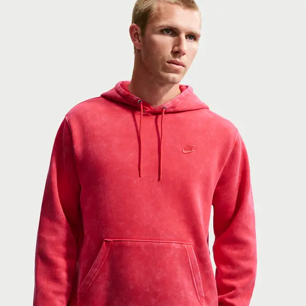 Nike Sportswear Club Washed Fleece Hoodie - Red