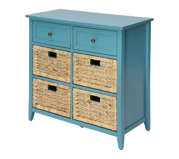 HOMEROOTS 30' Teal Wood And Water Hyacinth 6-dr Awer Cabinet - One-color