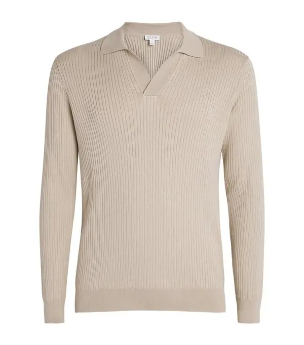 Sunspel Silk-cotton Long-sleeve Polo Shirt