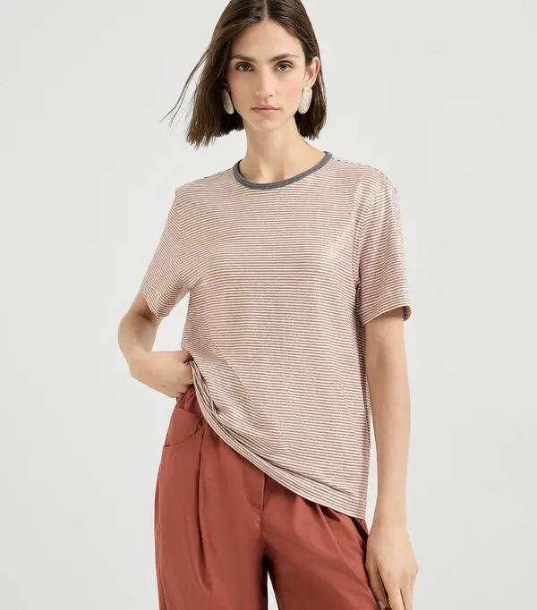 Brunello Cucinelli Stretch-linen Stripe T-shirt