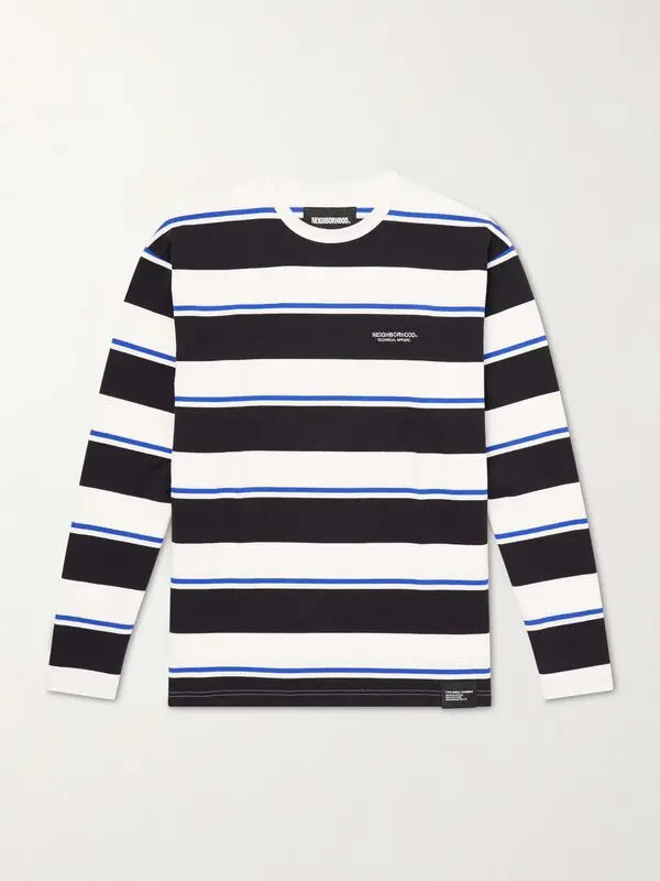 NEIGHBORHOOD Logo-embroidered Striped Cotton-jersey Top