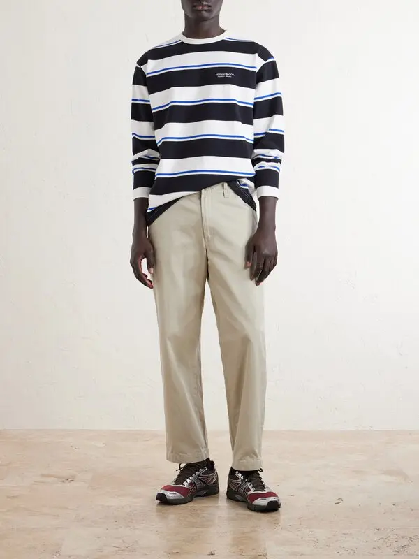NEIGHBORHOOD Logo-embroidered Striped Cotton-jersey Top