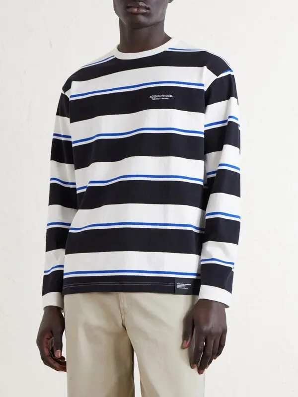 NEIGHBORHOOD Logo-embroidered Striped Cotton-jersey Top