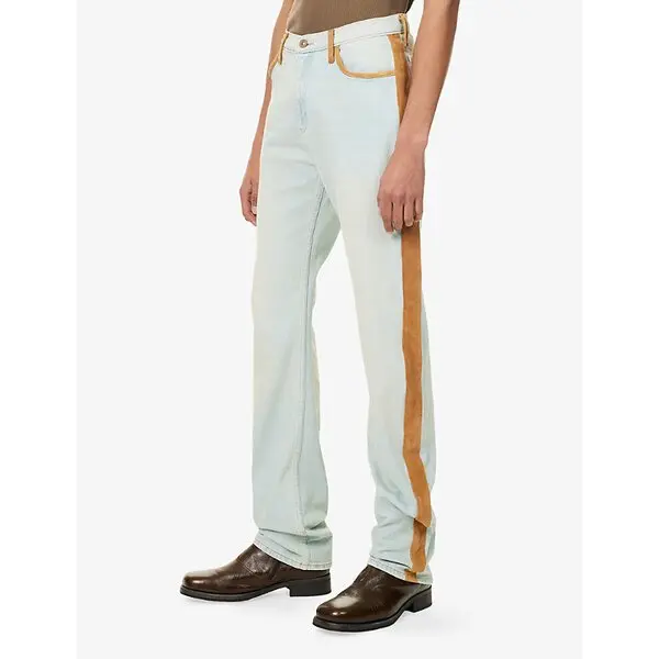 AUSTIN POST Leather-trim Slim-fit Denim Jeans