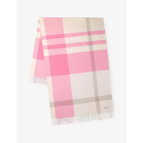 Mulberry Large-check Merino-wool Scarf - Blossom Pink-geraniu