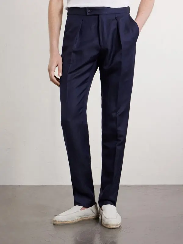 Fedeli Bonifacio Straight-leg Linen Trousers - Blue