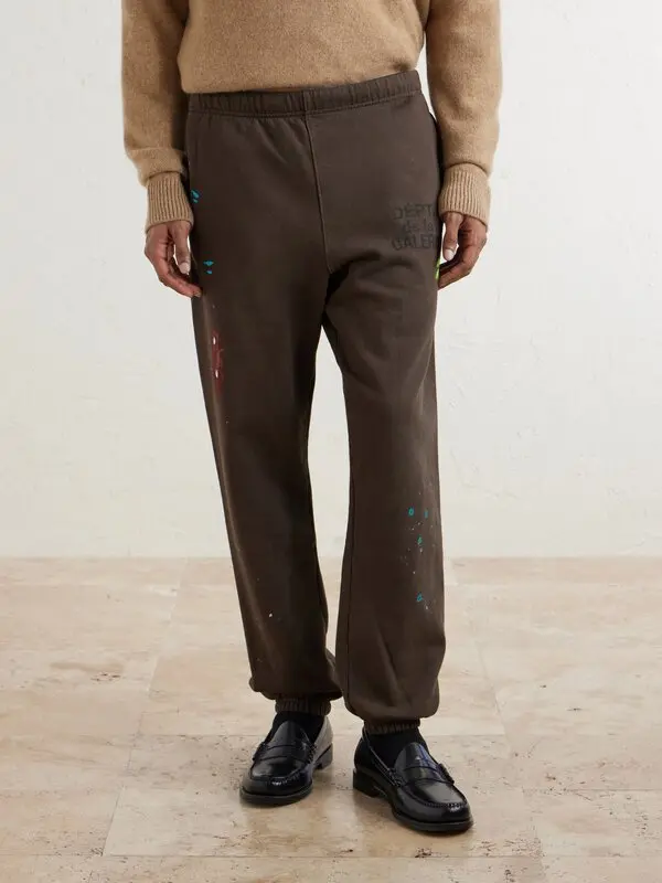 GALLERY DEPT. Logo-print Paint-splattered Cotton-jersey Sweatpants - Brown